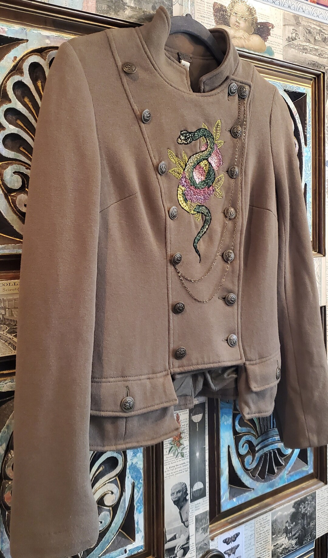 Gorgeous Hand Embroidered Green Military Style Snake Serpent - Etsy