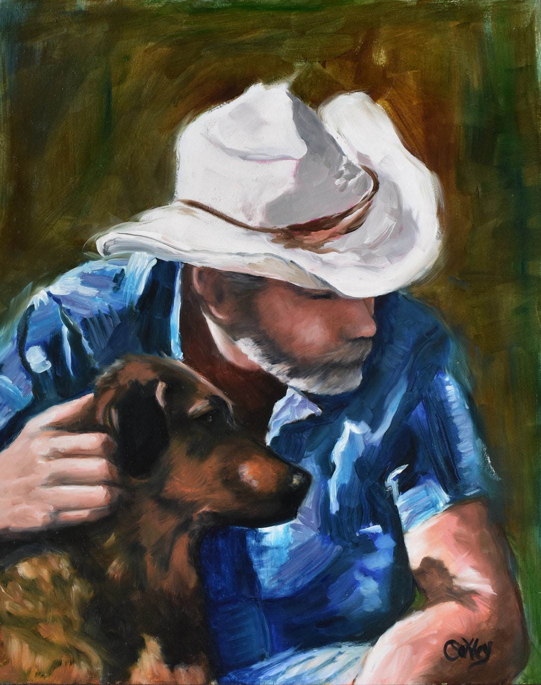 Western Cowboy and Dog Original Giclee Fine Art Stretched Canvas Print ...