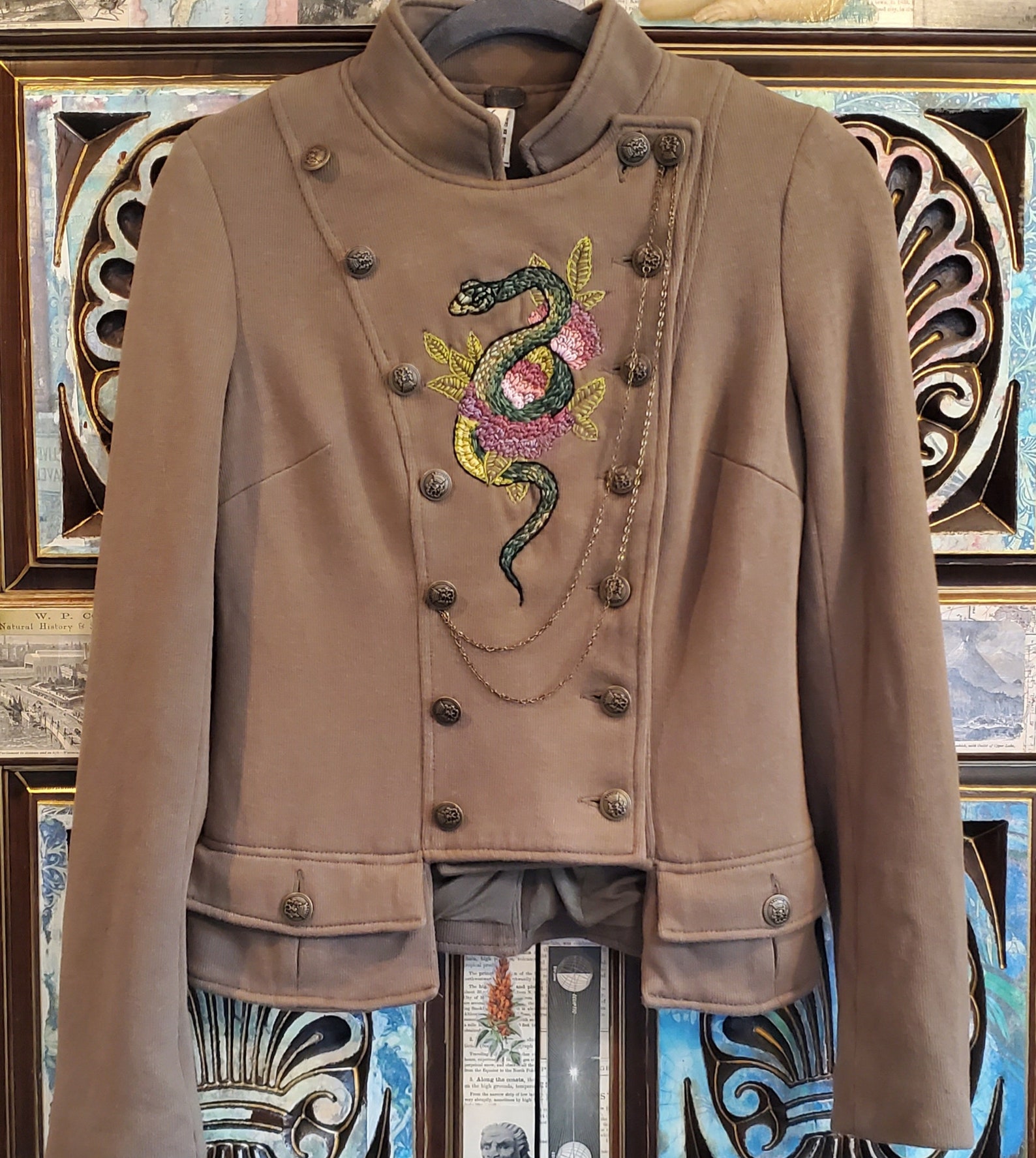 Gorgeous Hand Embroidered Green Military Style Snake Serpent - Etsy