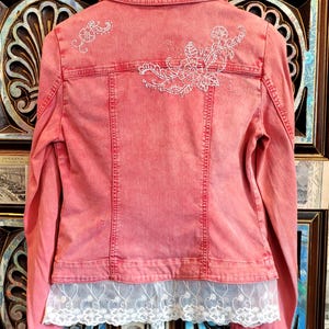 Hand Embroidered Upcycled Pink Denim Jean Jacket Henna Paisley Design ...