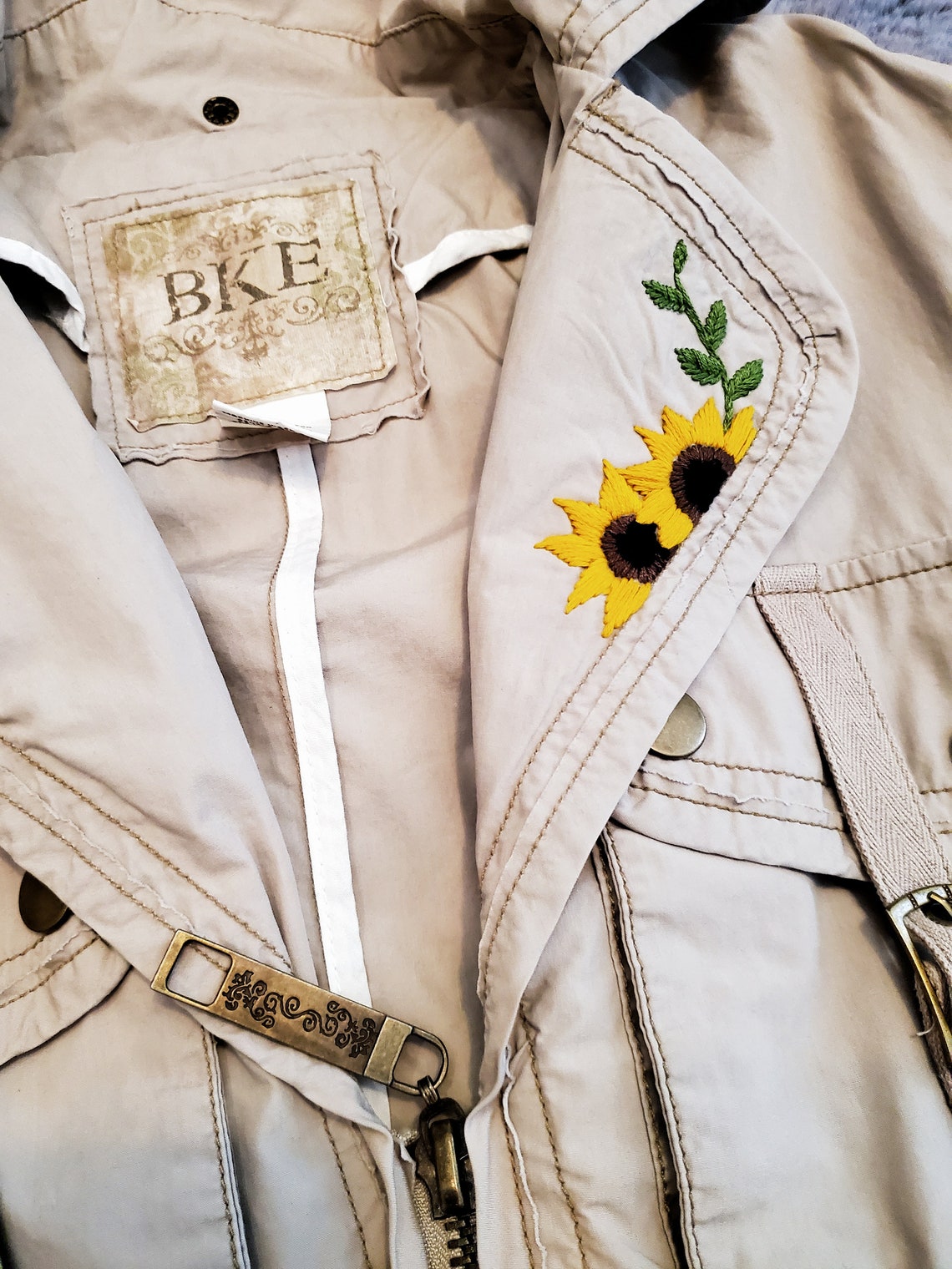 Hand Embroidered Sunflowers Bke Jacket Size Large Cottagecore - Etsy