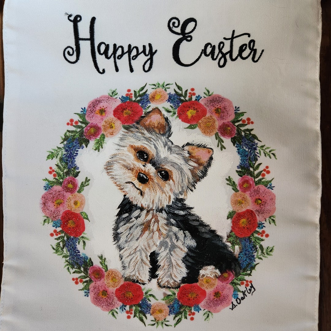 Hand Painted Easter Yorkie Dog Garden Flag Wall Hanging Floral - Etsy