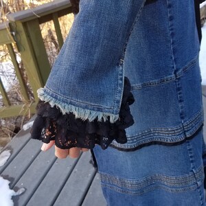 Hooded Blue Jean Jacket Long Duster, Gothic Victorian Steampunk Style ...