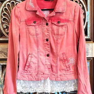 Hand Embroidered Upcycled Pink Denim Jean Jacket Henna Paisley Design ...