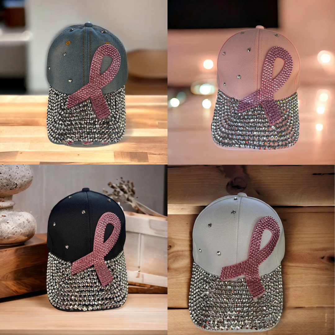 Adjustable Embroidered Women Hat Crystal Rhinestone Breast Cancer Hats ...