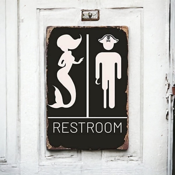 Mermaid & Pirate Bathroom Sign - Etsy