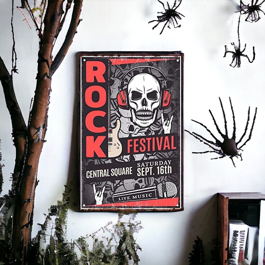 Vintage Tin Sign Rock Festival Live Music Metal Poster Vintage Rock ...