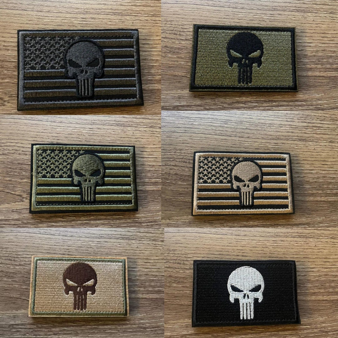 Embroidered Patch Skull Flag Skeleton National USA Flag Emblem Badge for Jackets Caps Clothing ...