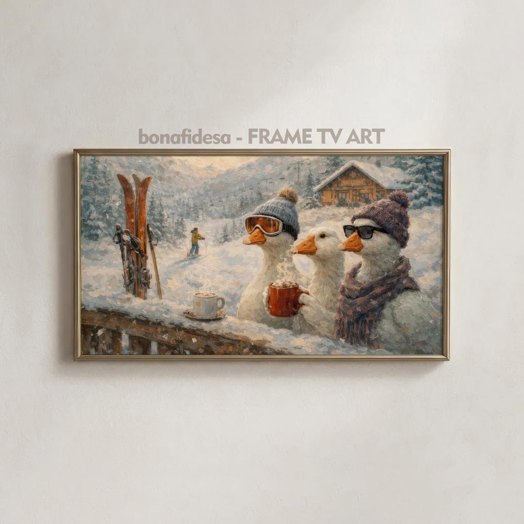Winter Goose Ski Trio Whimsical Snow Scene - Samsung Digital Download ...