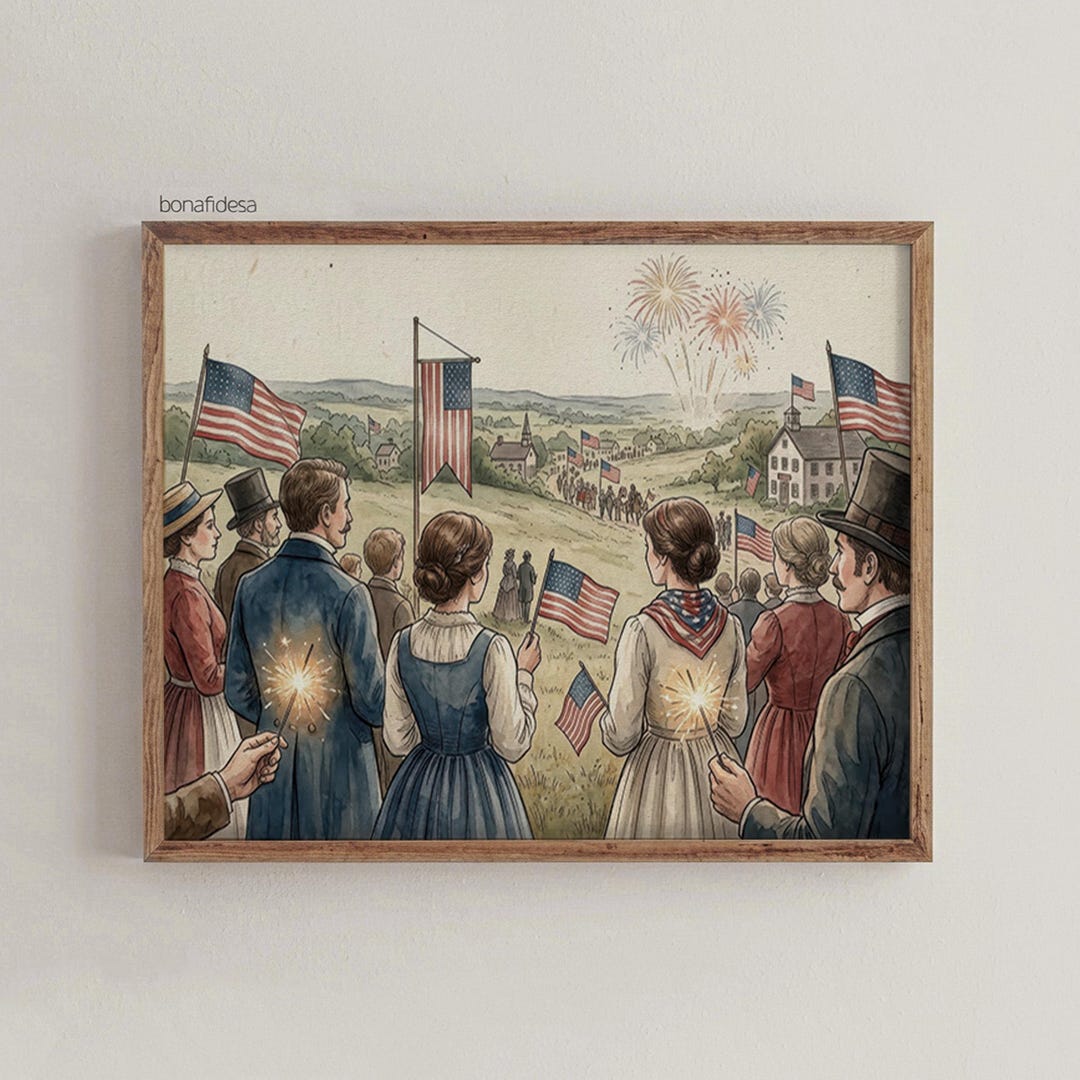 Pôster de arte folclórica do 4 de julho, impressão vintage da ...