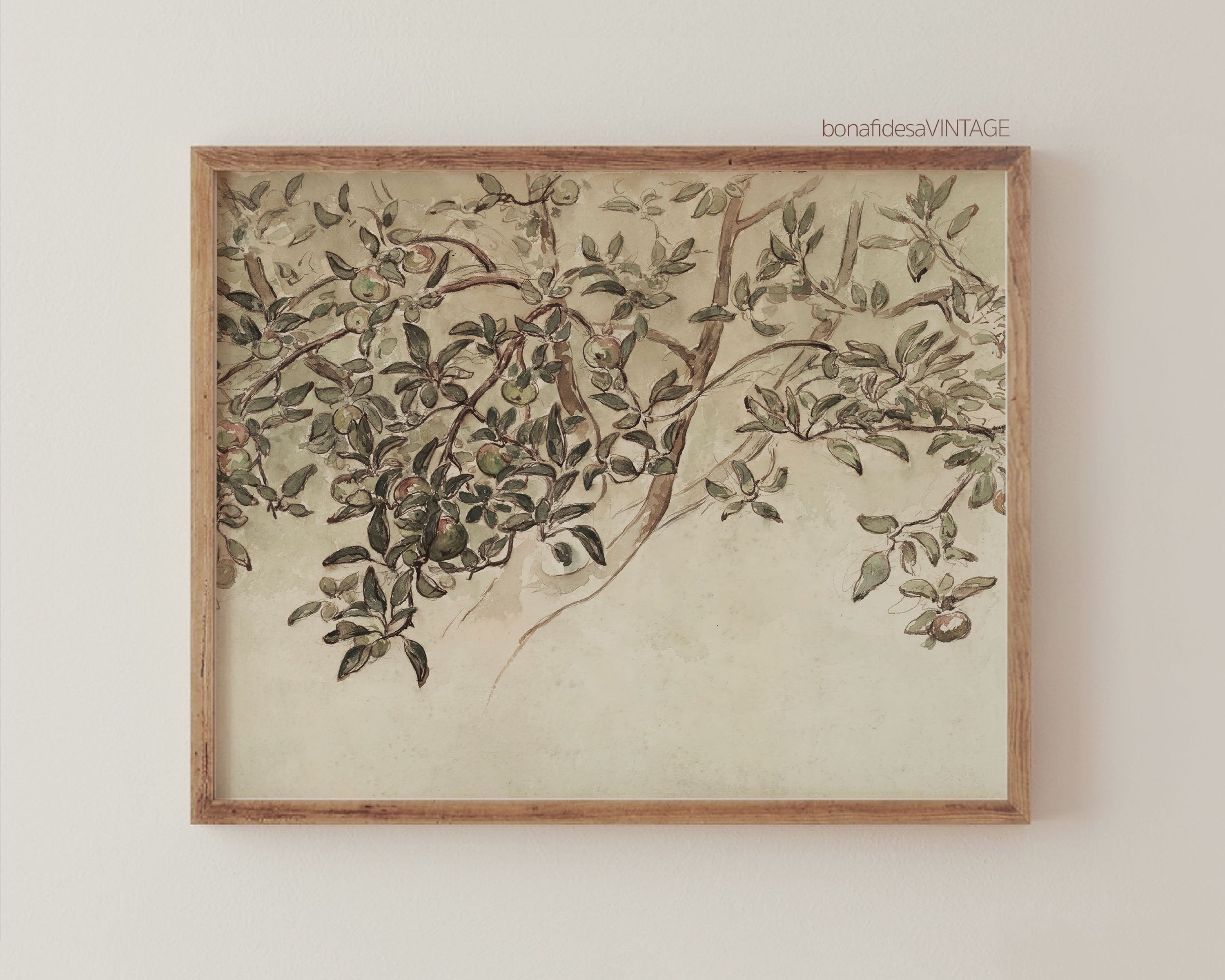 Vintage Apple Tree Print, Neutral Farmhouse Wall Art, Watercolor ...