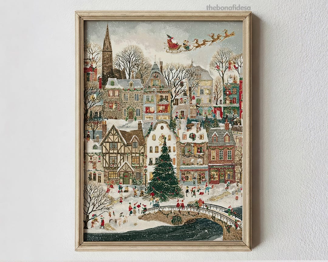 Christmas Town Painting: Whimsical Winter Village Art (digital Download ...