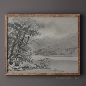 Gray Landscape Sketch, Vintage Graphite Drawing, Antique Landscape Art ...