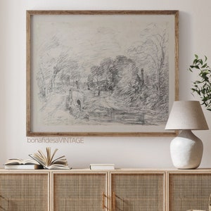 Landscape Charcoal Drawing - Vintage Fine Art Print - Antique ...