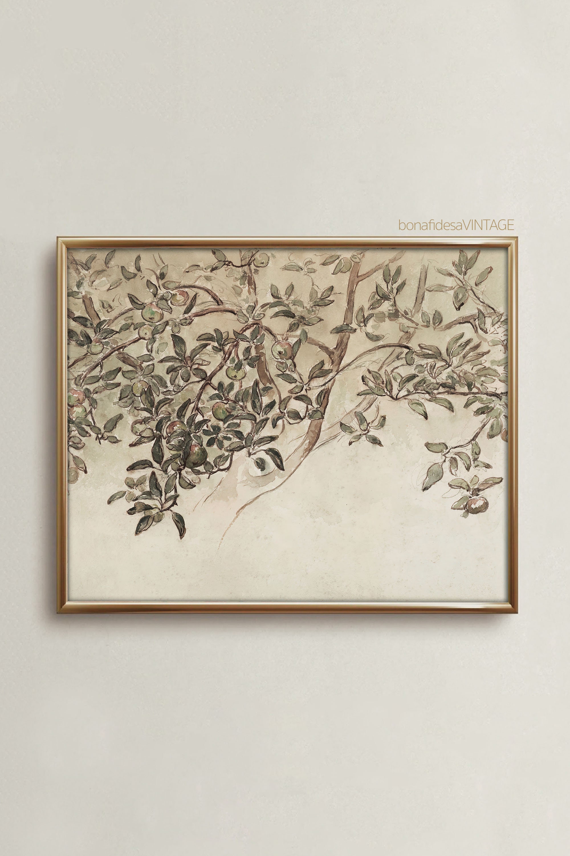 Vintage Apple Tree Print, Neutral Farmhouse Wall Art, Watercolor ...