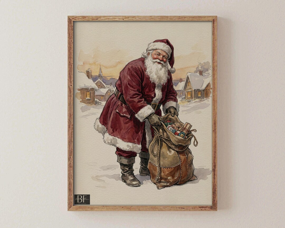 Vintage Santa Claus Printable Art, Classic Christmas Wall Decor ...