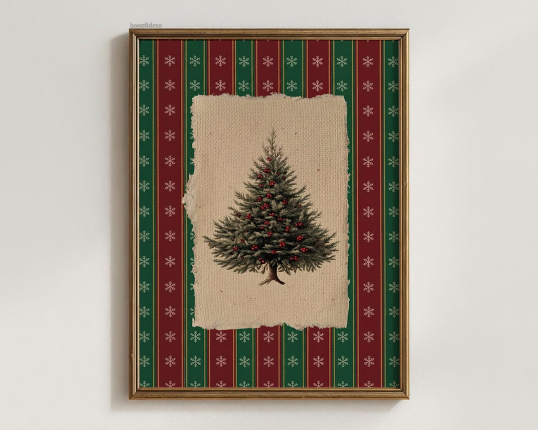 Vintage Christmas Tree Print: Cottagecore Holiday Decor (digital ...