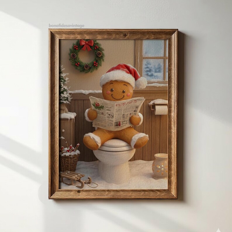Funny Gingerbread Bathroom Wall Art | Christmas Toilet Humor Print ...