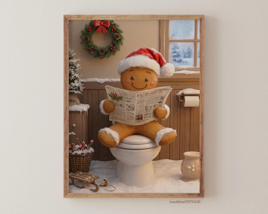 Funny Gingerbread Bathroom Wall Art | Christmas Toilet Humor Print ...