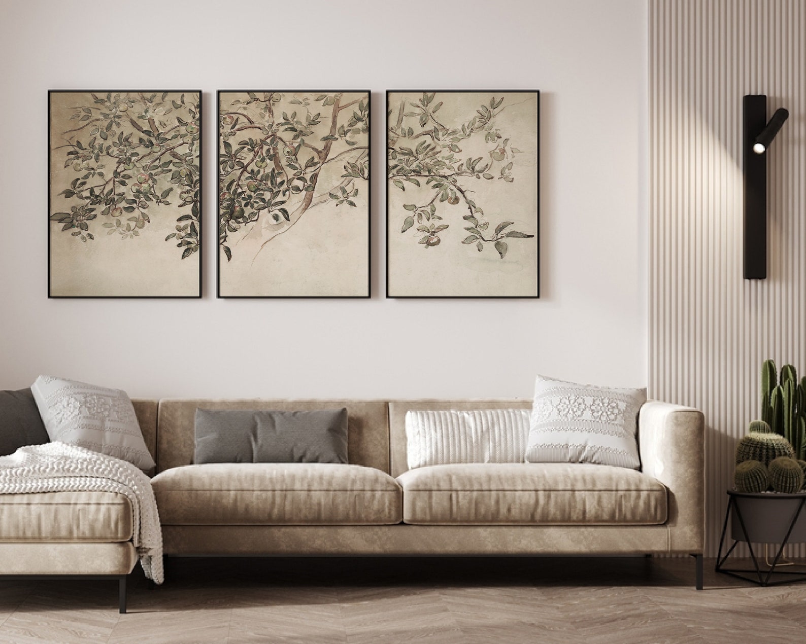 Set of 3 Vintage Apple Tree Branch Split Wall Prints | Neutral Rustic ...