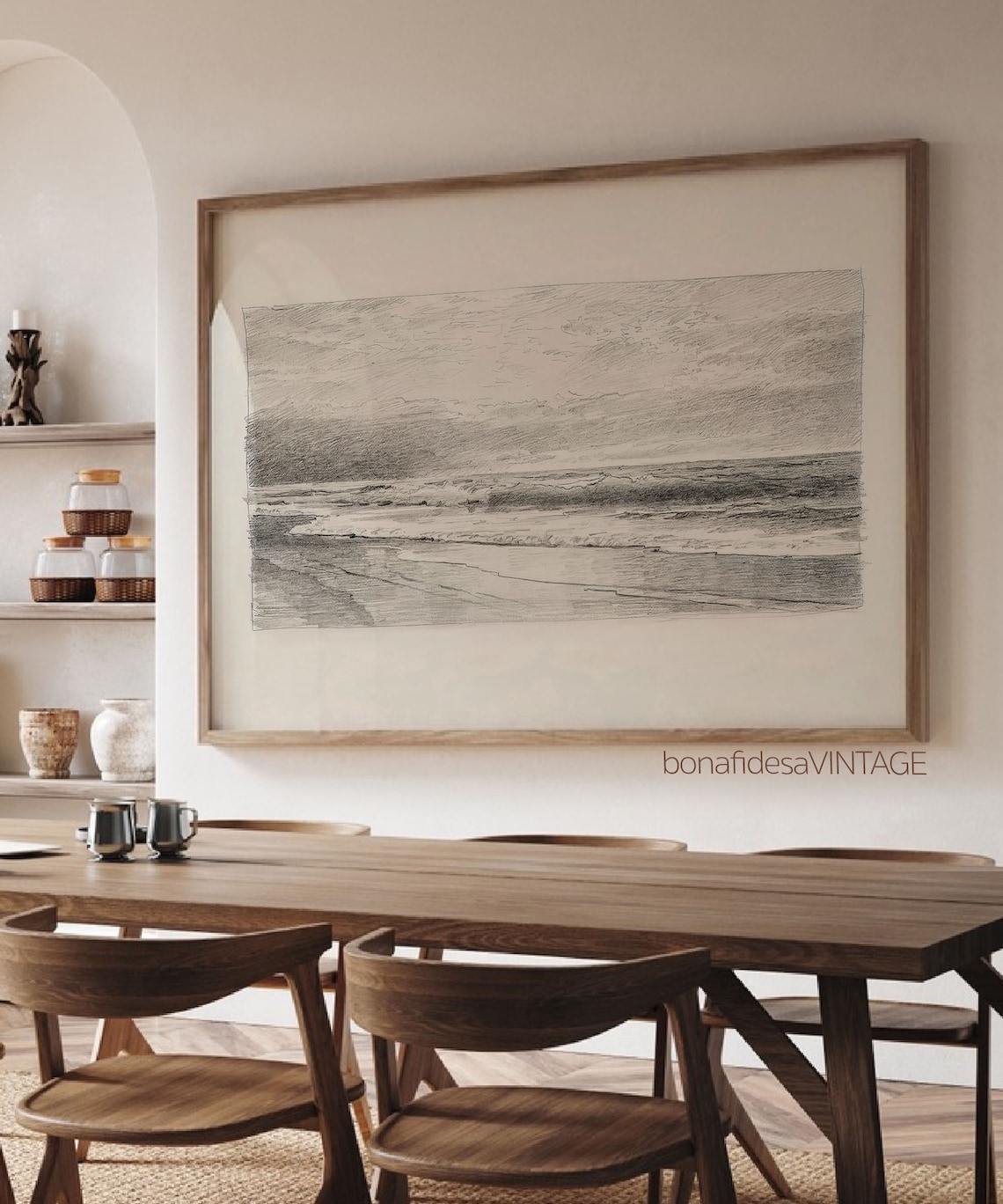 Vintage Seascape Drawing Charcoal Coastal Print Antique Beach Sketch ...