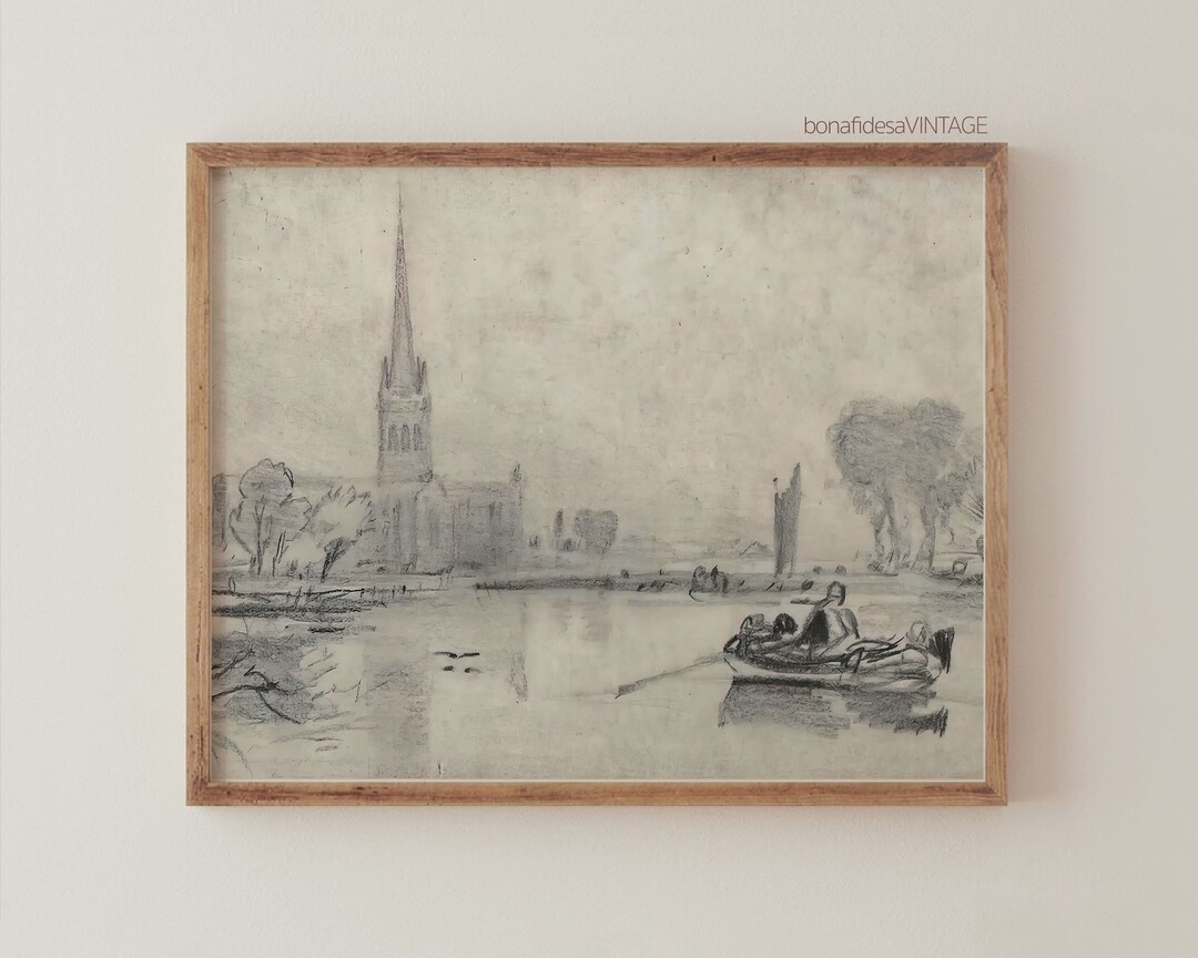 Sketch of French Countryside, Antique Fine Art Drawing, Victorian Wall ...