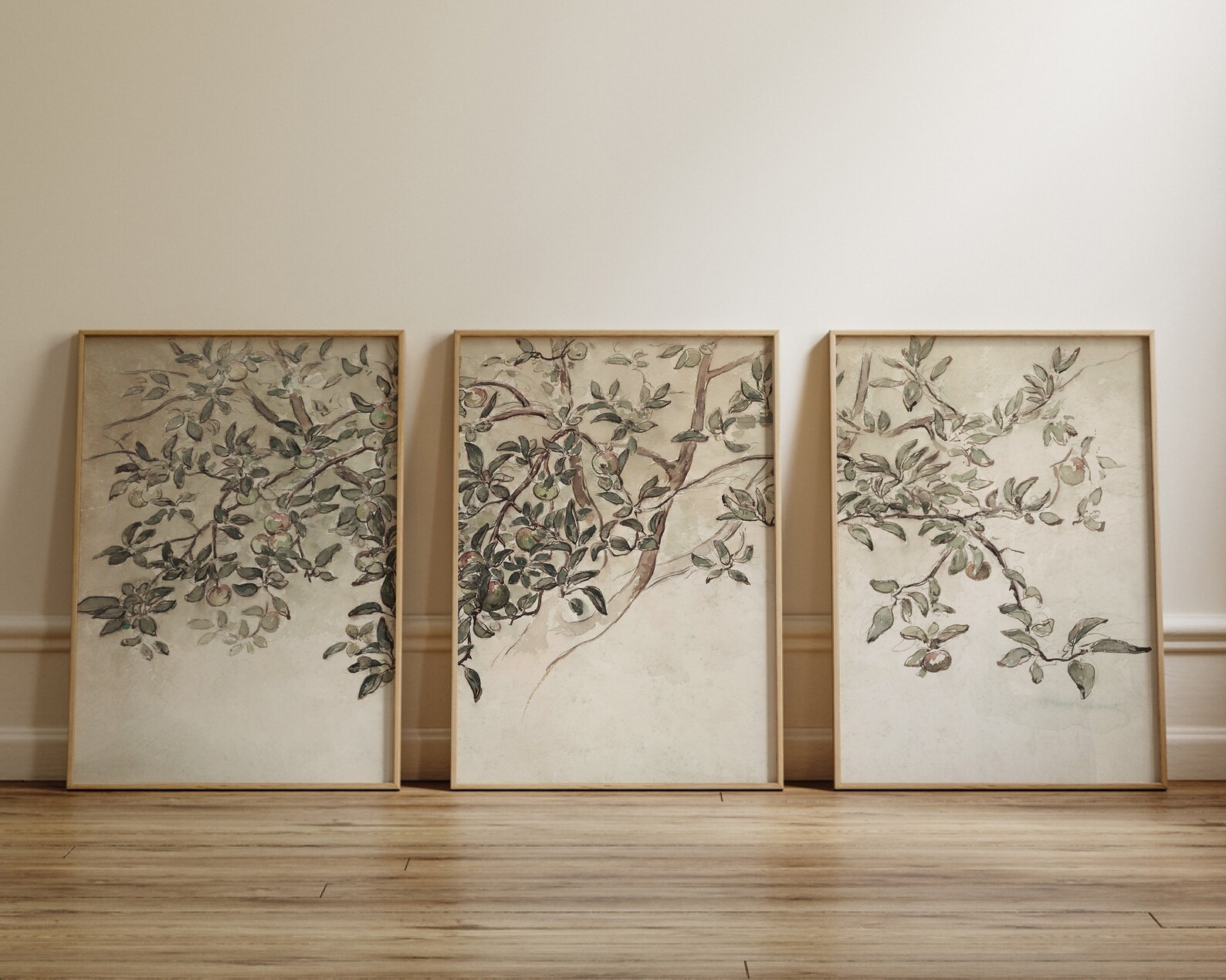 Set of 3 Vintage Apple Tree Branch Split Wall Prints | Neutral Rustic ...