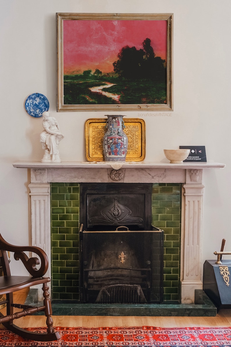 Alter Art,eclectic Wall Art,vintage Landscape,colorful Poster,pink ...