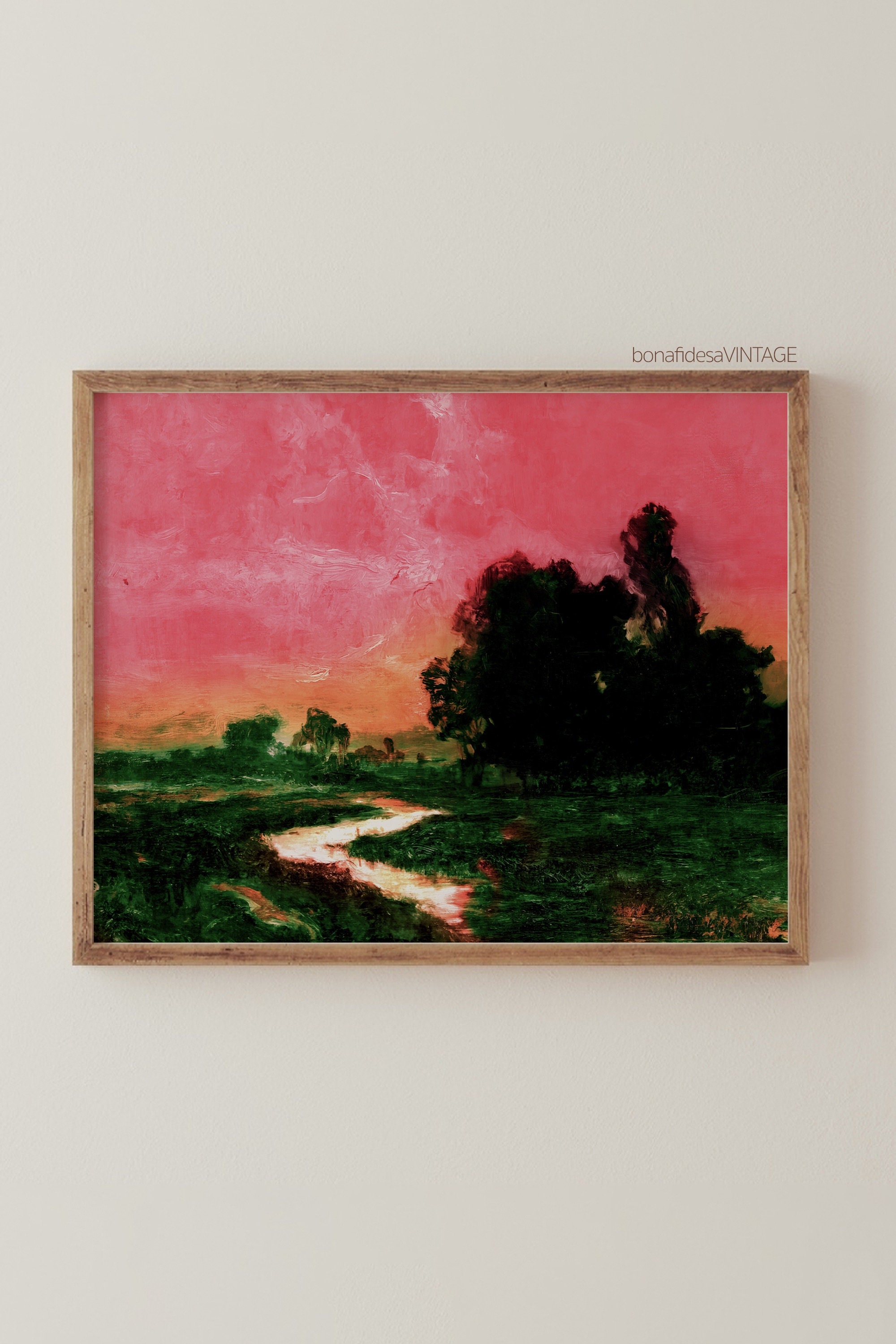 Alter Art,eclectic Wall Art,vintage Landscape,colorful Poster,pink ...