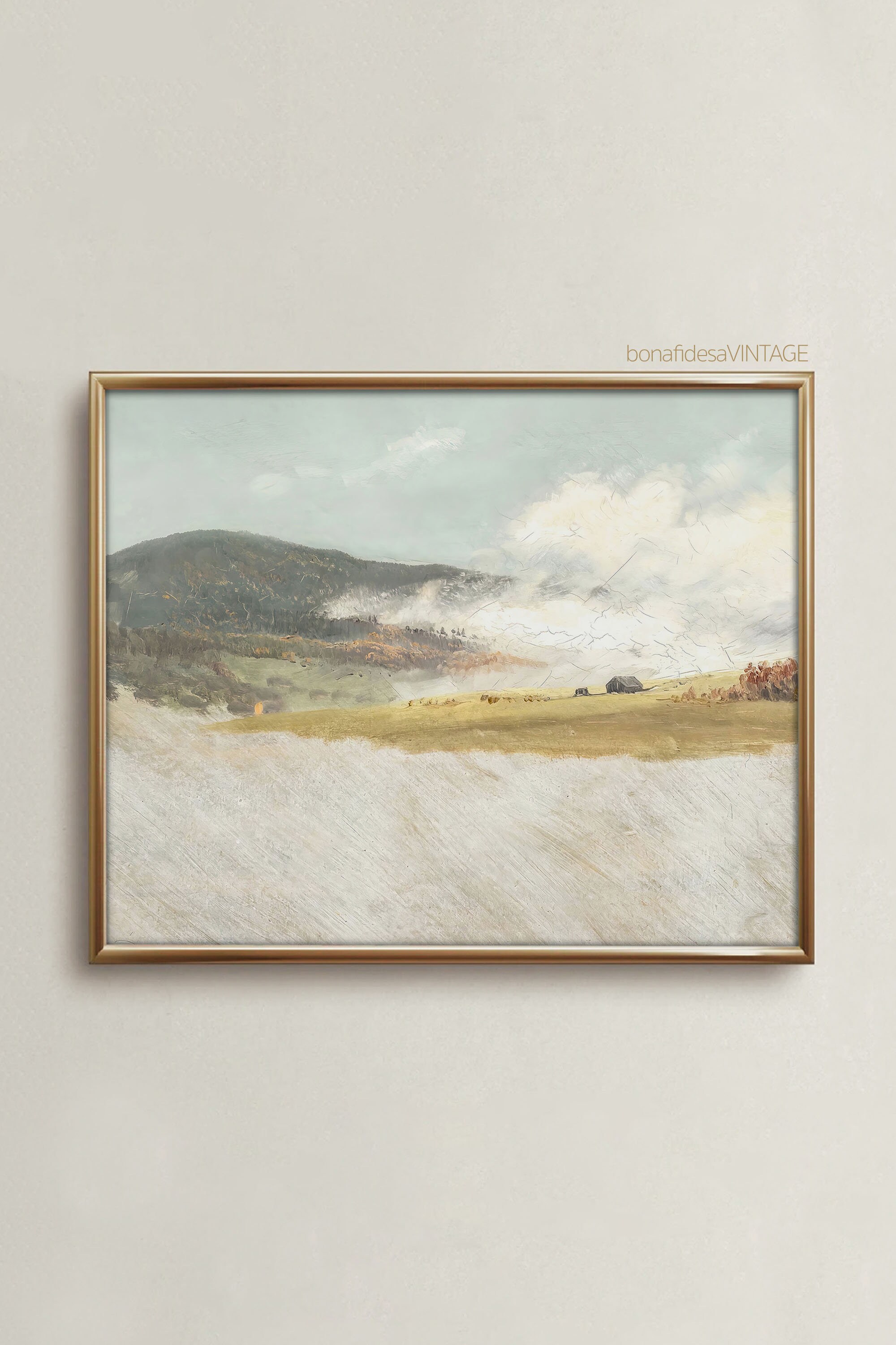 Vintage Hillside Print, Antique Mountain Landscape Painting, Landscape ...