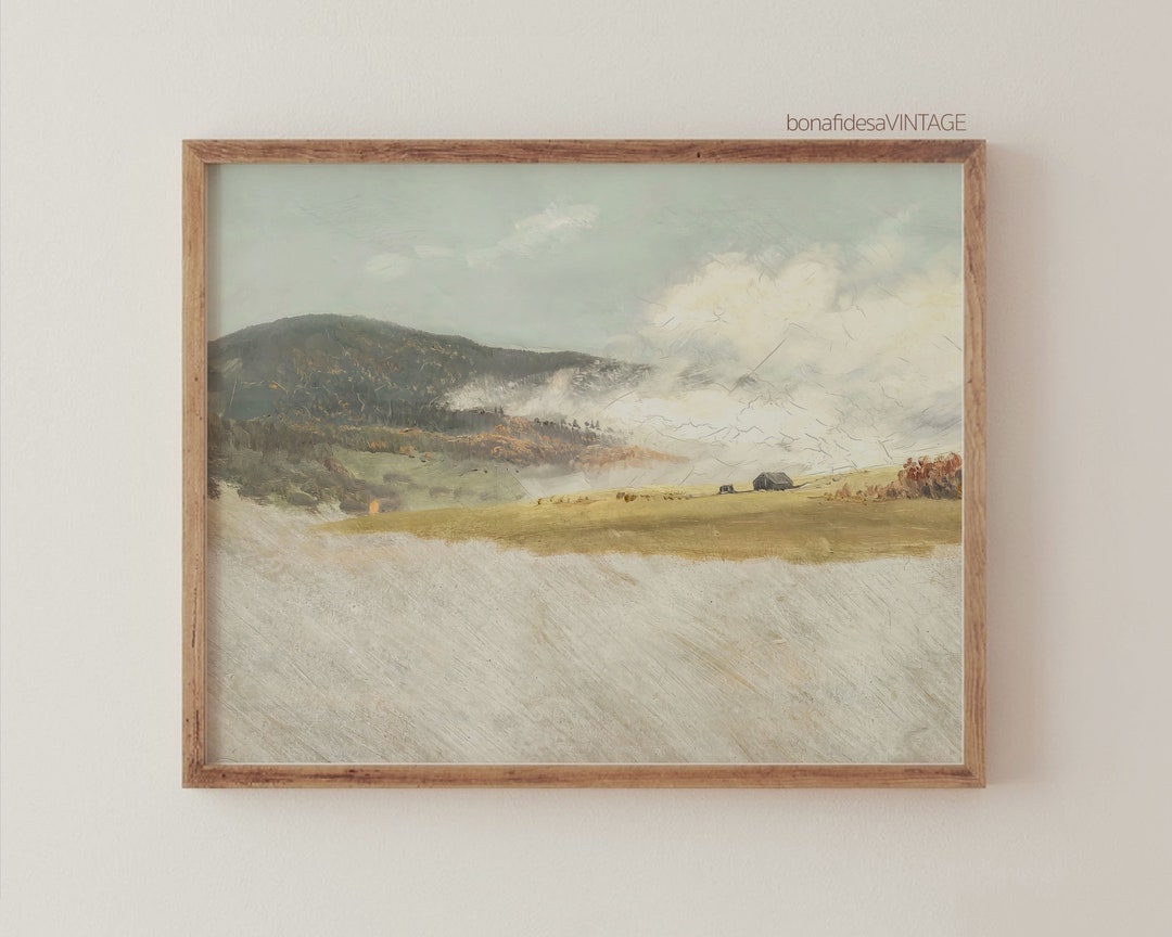 Vintage Hillside Print, Antique Mountain Landscape Painting, Landscape ...