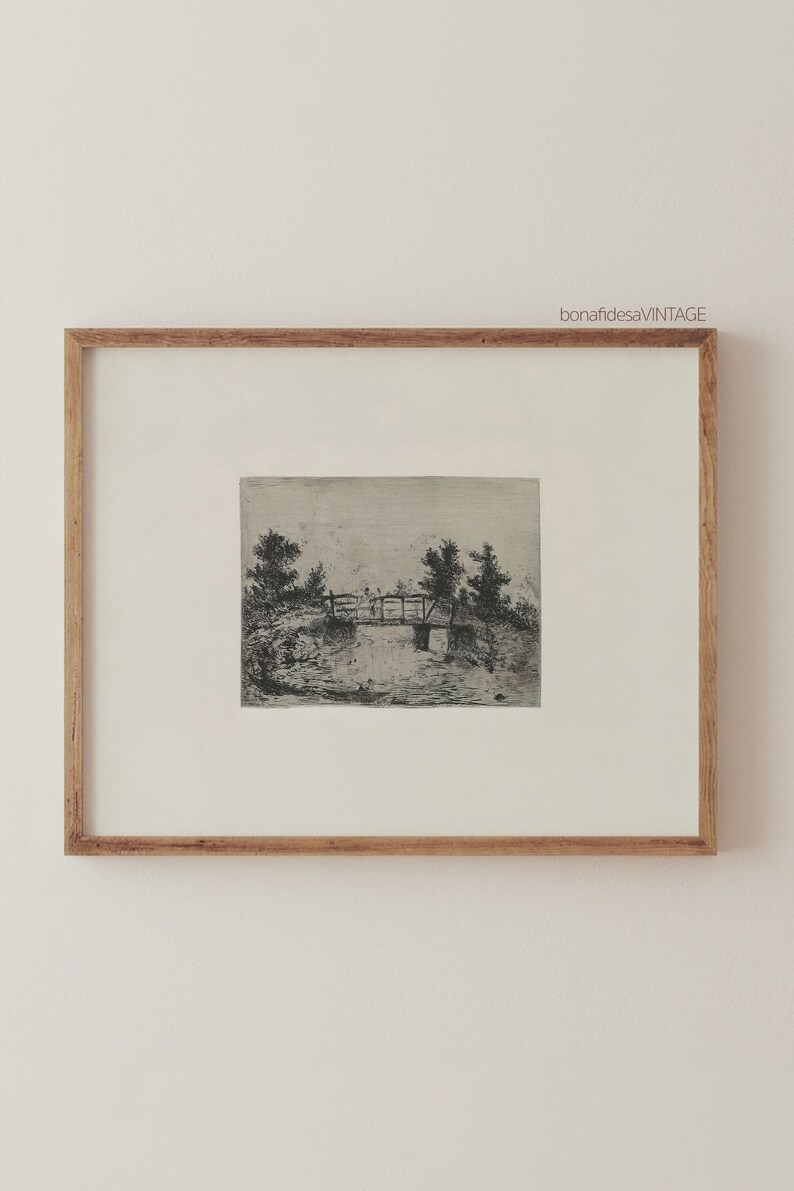 Vintage Minimalist Landscape Sketch, Downloadable Etch Art Print, Printable Antique Wall Art ...