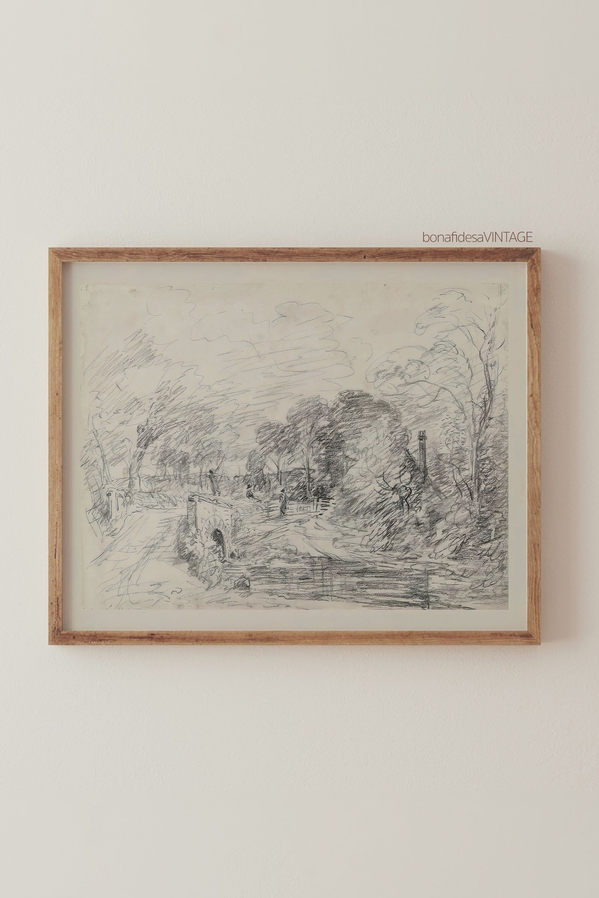 Landscape Charcoal Drawing - Vintage Fine Art Print - Antique ...