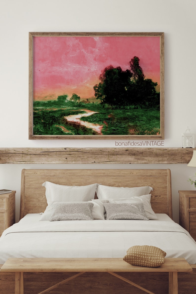 Alter Art,eclectic Wall Art,vintage Landscape,colorful Poster,pink ...