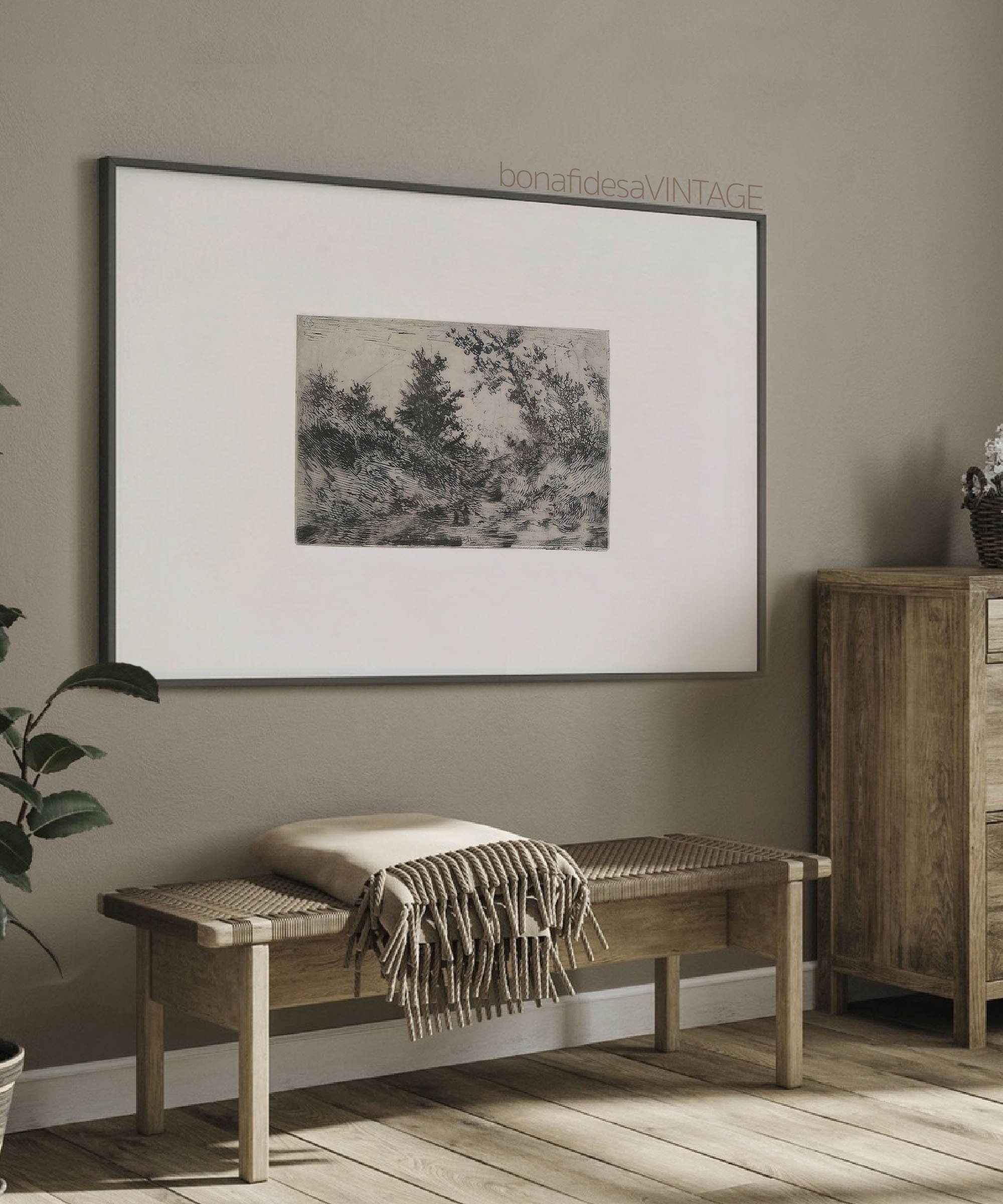 Antique Sketch of a Forest, Downloadable Vintage Etching Print, Printable Fine Art, Printable ...