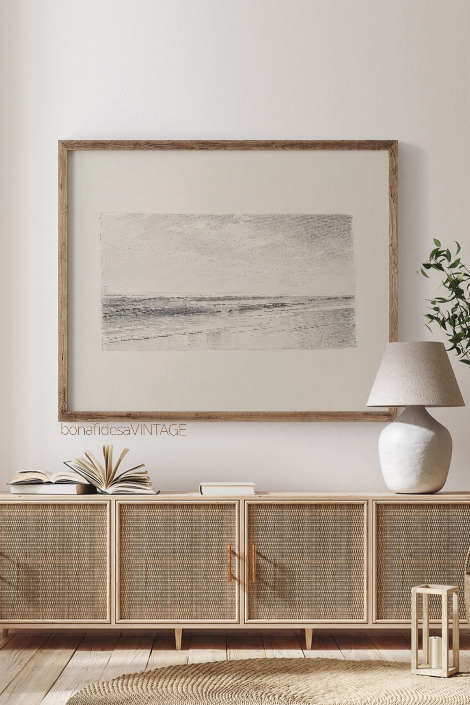 Vintage Graphite Seascape Print - Coastal Wall Art - Antique Beach Art ...