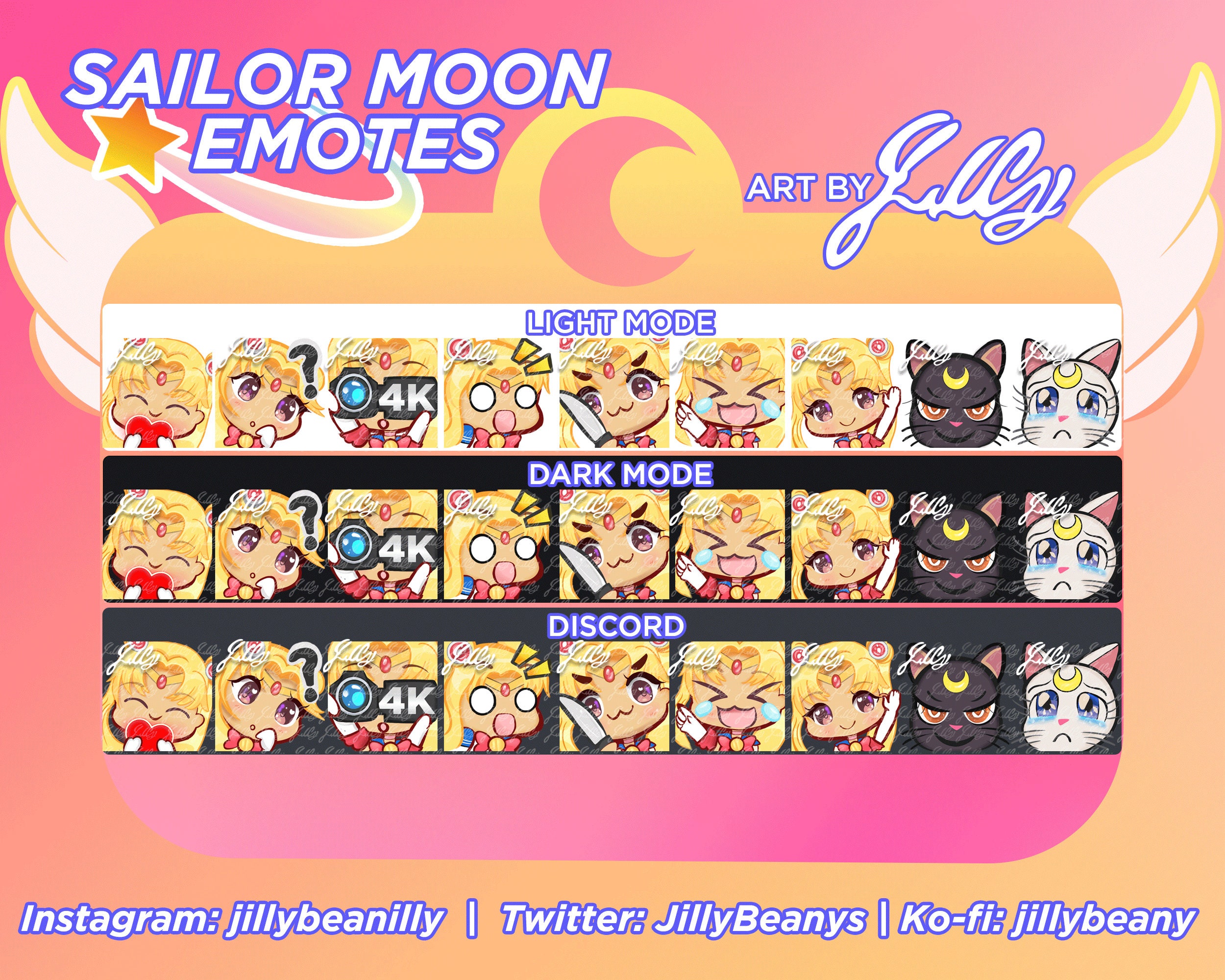 Sailor Moon Chibi Emotes (twitch/discord/youtube) | Usagi Tsukino, Luna ...