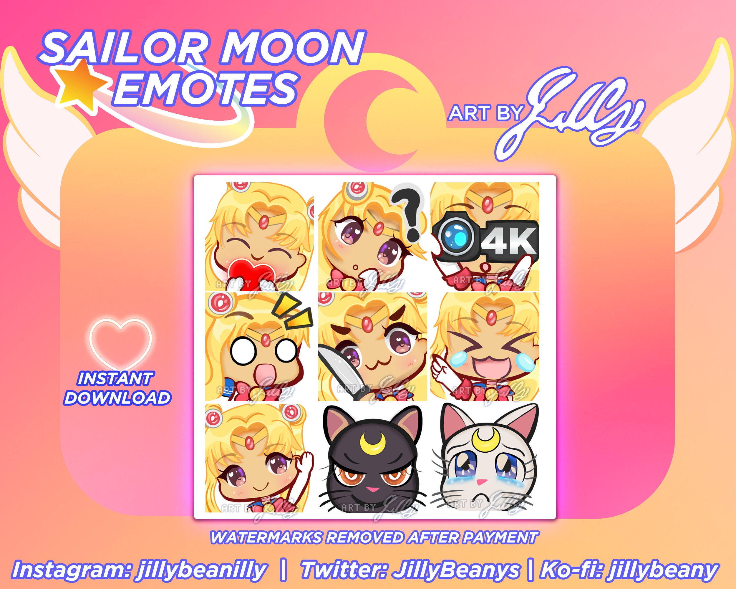 Sailor Moon Chibi Emotes (twitch/discord/youtube) | Usagi Tsukino, Luna ...