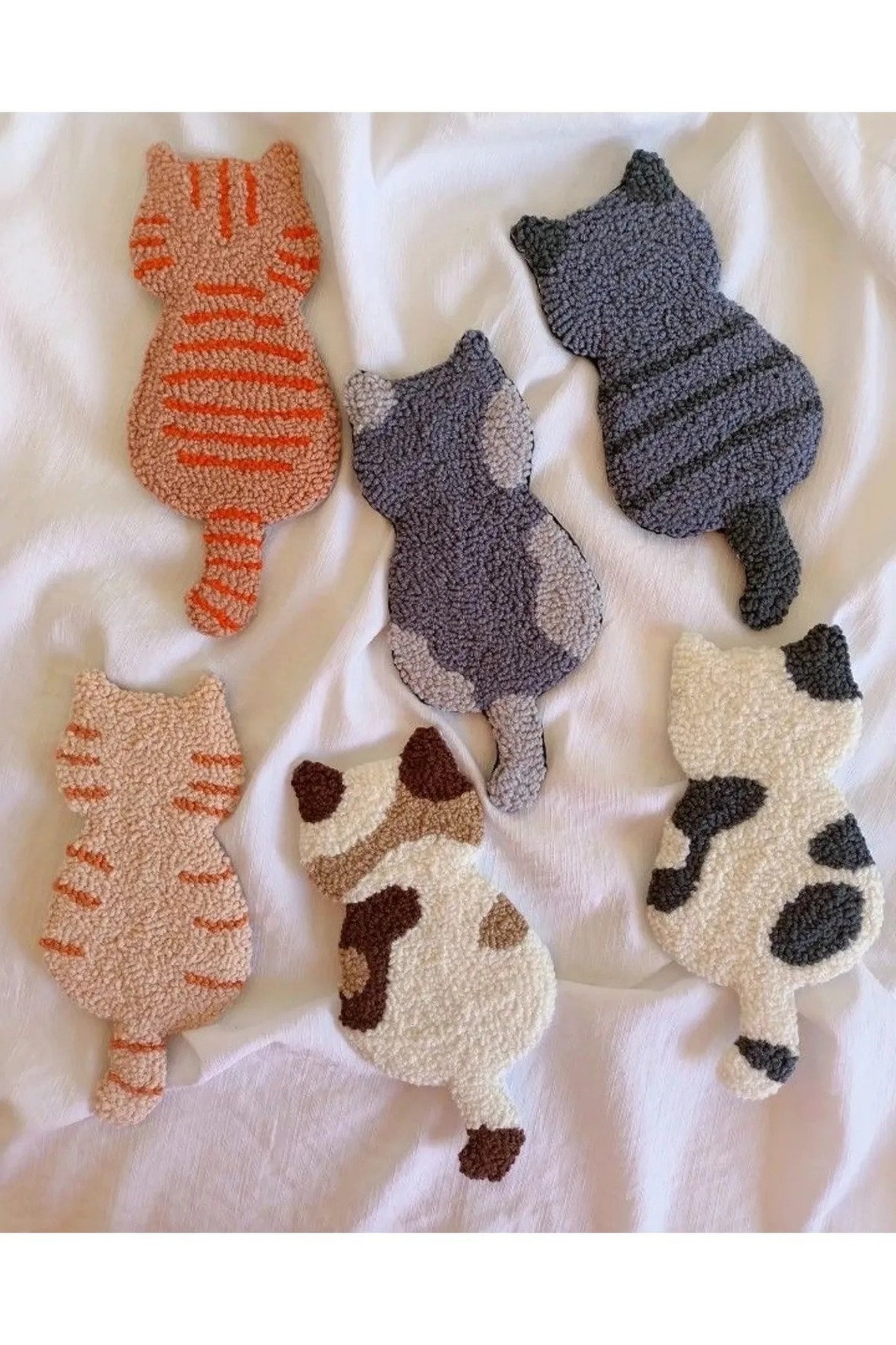 Handmade 6-piece Punch Needle Cat Patterned Mug Rug Cup Coffee ...