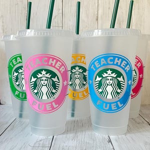 Custom Starbucks Teacher Fuel Venti 24oz Cold Cup Reusable Tumbler 60 ...