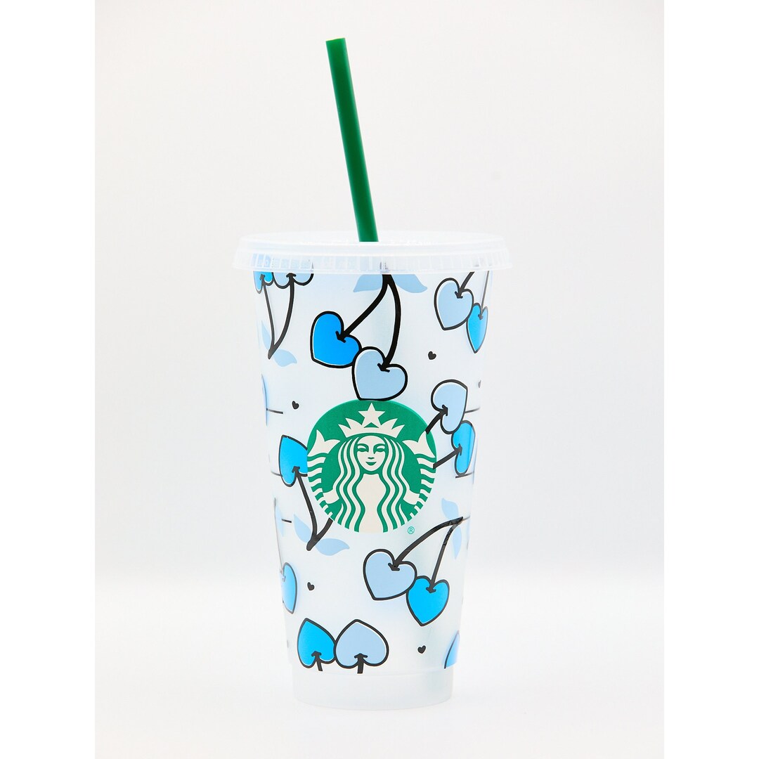 Cherry Hearts Starbucks Custom Cold Cup Glitter Tumbler 700ml Matching ...