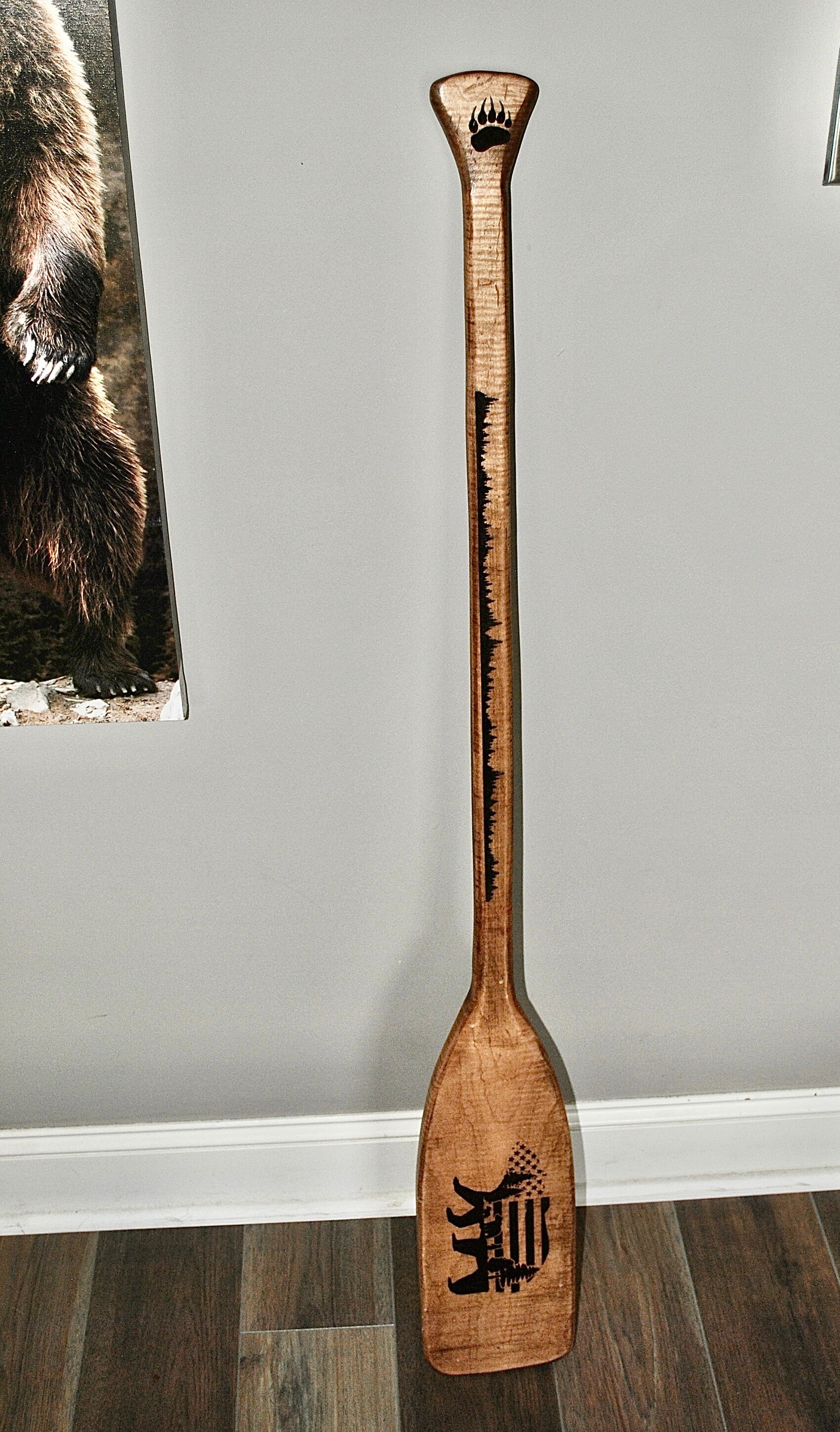 Wooden Curly Maple Boat Paddle/decor/canoe Engraved Flag-bear Oar ...