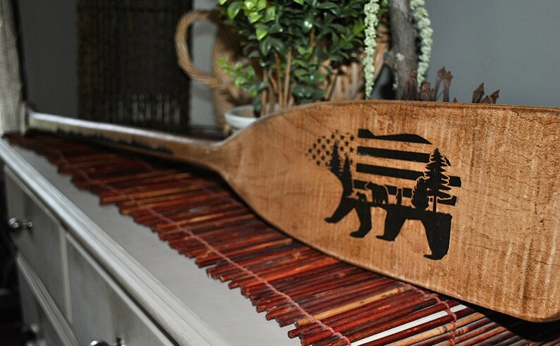 Wooden Curly Maple Boat Paddle/decor/canoe Engraved Flag-bear Oar ...