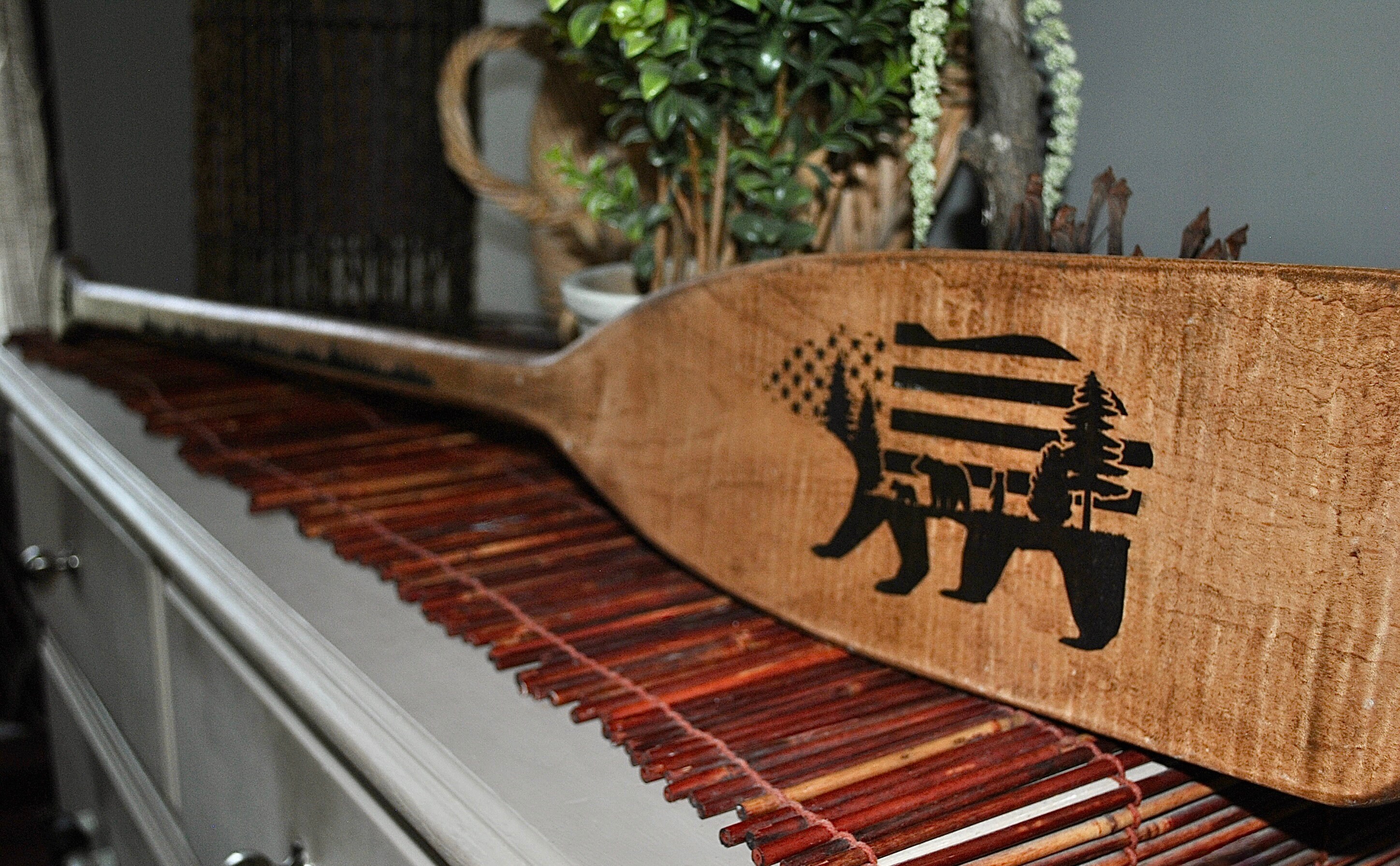 Wooden Curly Maple Boat Paddle/decor/canoe Engraved Flag-bear Oar ...