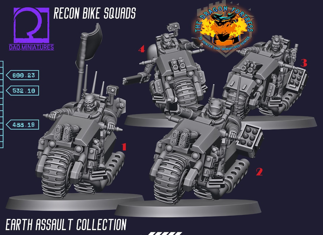 Recon Biker Squad 3D Printed / Miniature / Tabletop / Sci-fi / Wargame ...