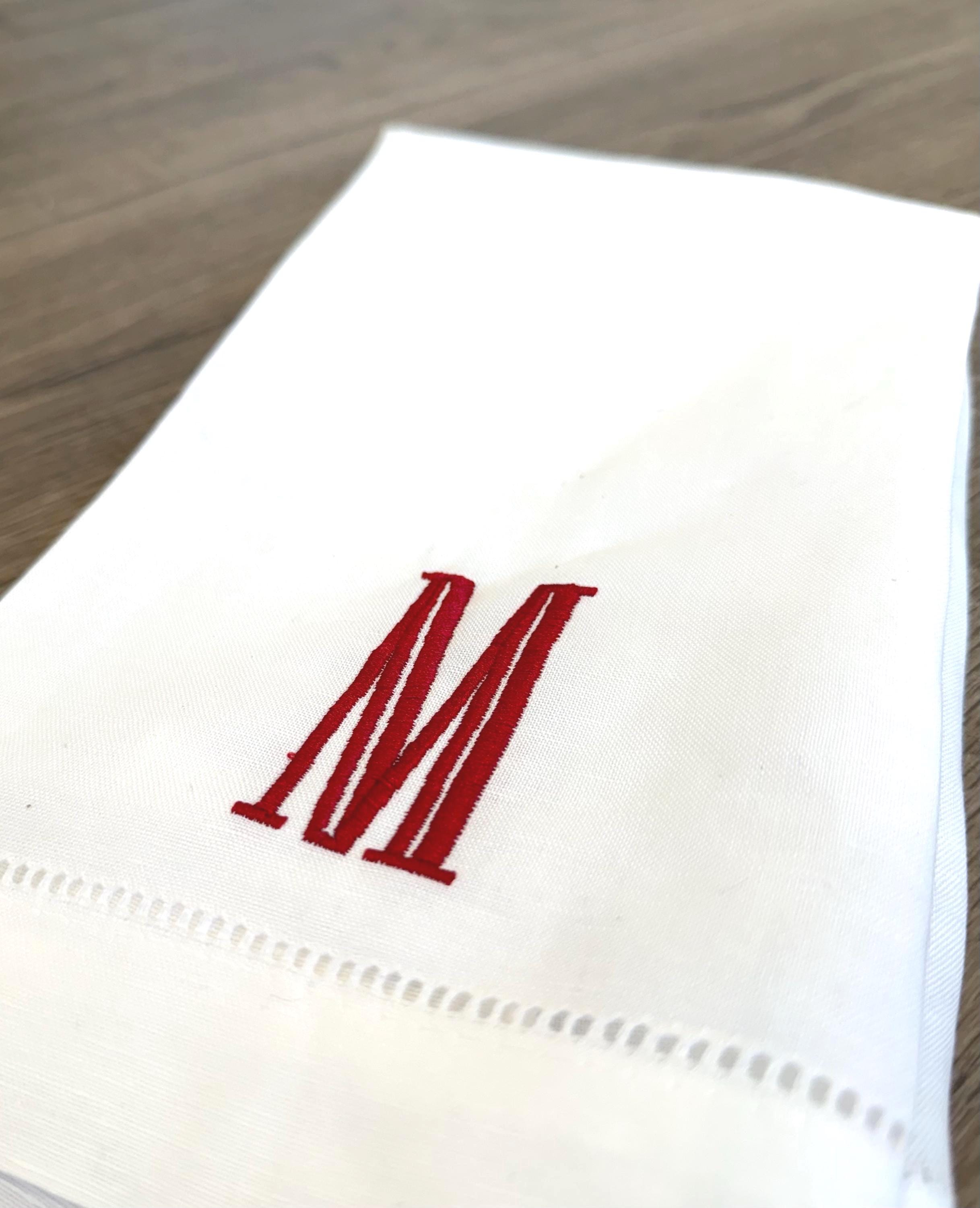 Engraved Font Linen Hand Towel, Tea Towel, Embroidered Initial, Holiday ...