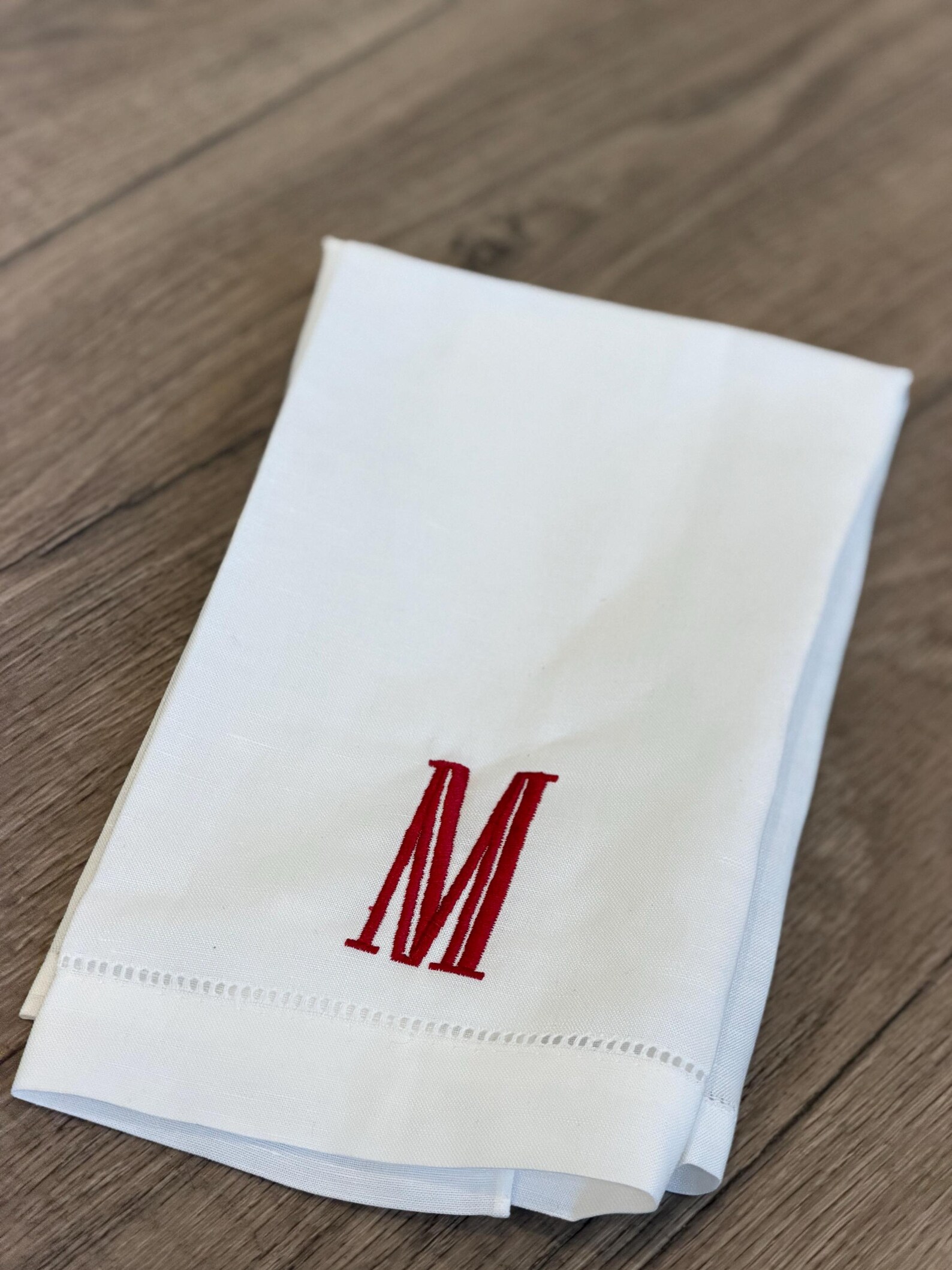 Engraved Font Linen Hand Towel, Tea Towel, Embroidered Initial, Holiday ...