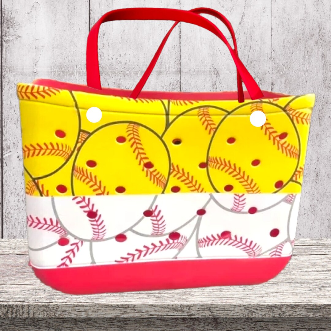 Half Softball Half Baseball XL Tote Bag With Red Lining and - Etsy