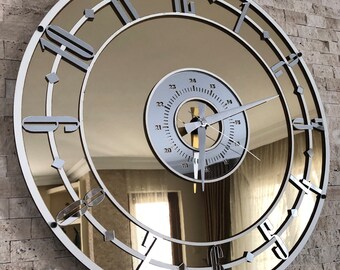 Large Silver Wall Clock | Etsy