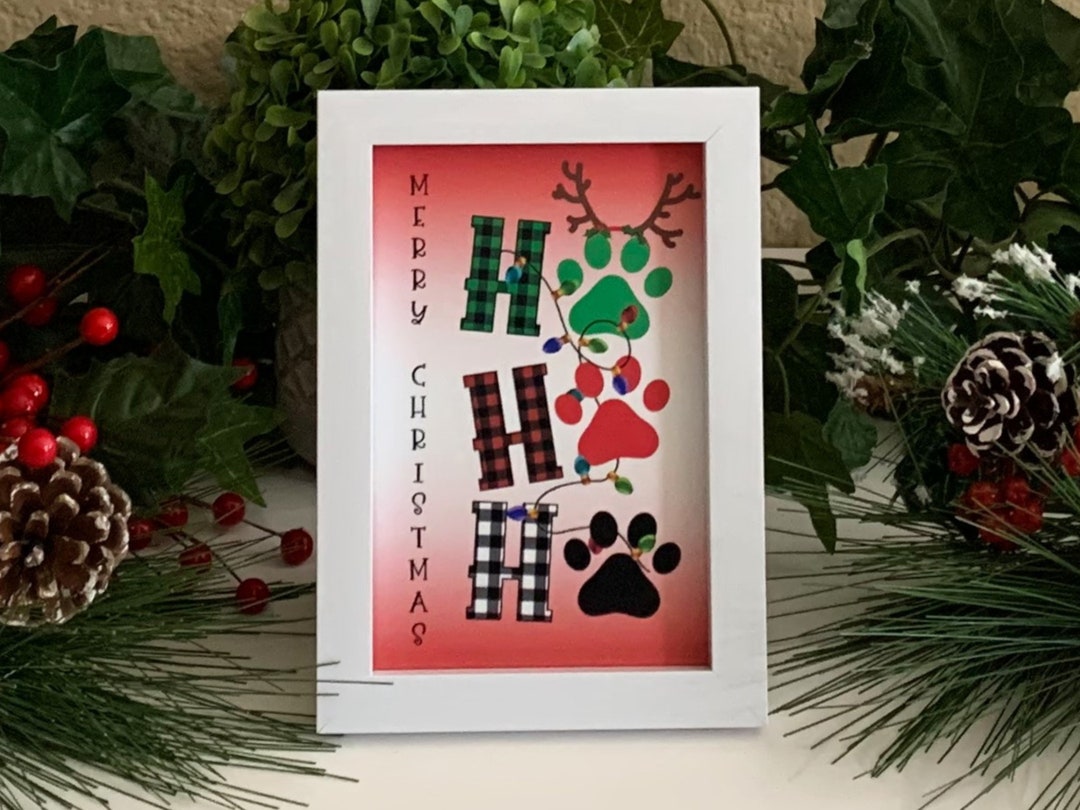 Framed Dog Christmas Sign: Buffalo Plaid Paw Prints Decor - Etsy